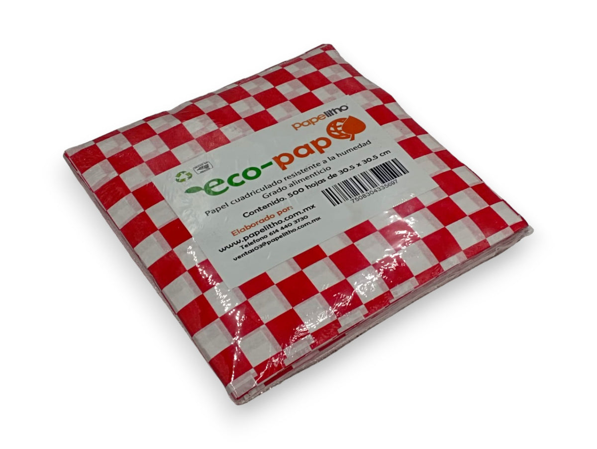 Papel Ecopap impreso cuadros rojos 500 hojas. 30.5 x 30.5 cm – papelithomx